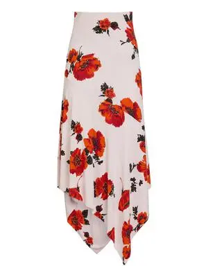 Alaïa Floral-print Asymmetric Jersey Midi Skirt - Red