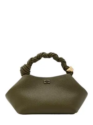 GANNI Grained Leather Top Handle Bag With Twisted Handle - Olive