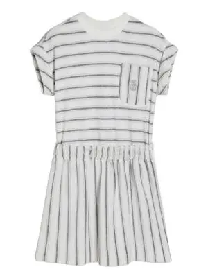 Brunello Cucinelli Striped Jersey Dress With Pocket - Light Gray