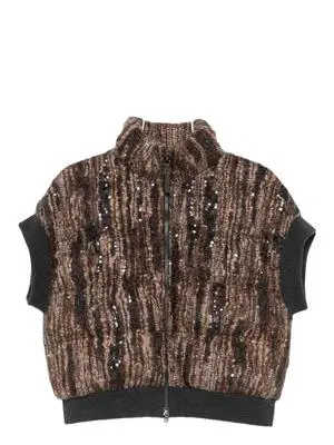 Brunello Cucinelli Sequin Embellished Sleeveless Gilet - Brown