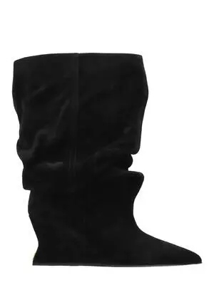 Balmain Suede Wedge Ankle Boots - Black
