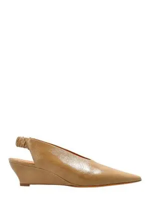 ODISSI Leather Pointed Toe Wedge Slingback Shoes - Brown