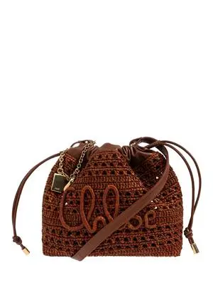 Chloé Raffia Bucket Bag With Embroidered Logo - Brown