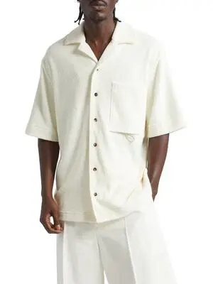 Bottega Veneta Short Sleeve Cotton Blend Terrycloth Button-up Shirt - Parchment