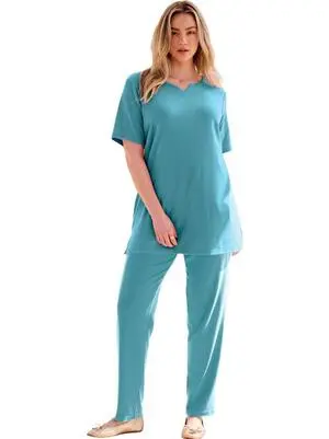 ROAMAN'S Soft Knit Tunic With Notch Neckline - Cool Sage
