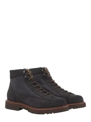 Brunello Cucinelli Suede-trimmed Lace-up Boots - Blue