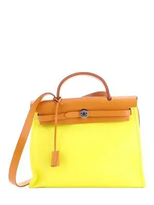 Hermès Herbag Zip Berline Vache Canvas And Leather 31 Lime