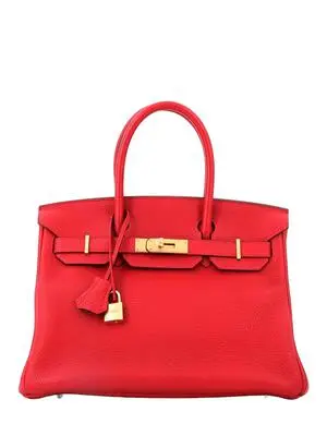Hermès Birkin Handbag Clemence With Gold Hardware 30 - Red