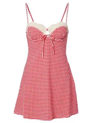 MONTCE Lena Gingham Mini Dress With Lace Trim - Red