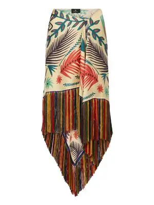 Etro Fringed Printed Asymmetric Silk Maxi Skirt - Multicoloured