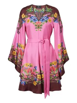 Etro Belted Floral Silk Satin Minidress - Multicoloured
