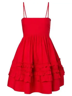 GANNI Ruffled Cotton Poplin Mini Dress - Red