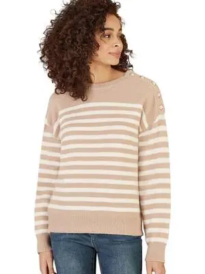 YUMI Button Detail Stripe Knitted Jumper - Beige
