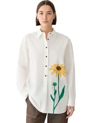 Lafayette 148 New York Oversized Floral Print Cotton Poplin Shirt - White Multi