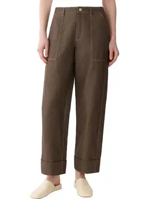 Lafayette 148 New York Straight Leg Cotton Linen Ankle Pants - Root