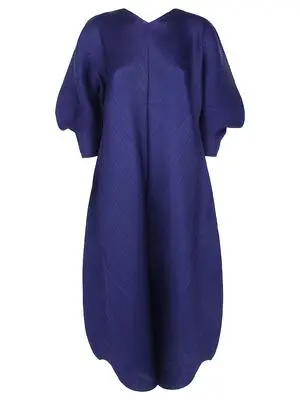 PLEATS PLEASE Coast" V-neck Polyester Dress - Blue
