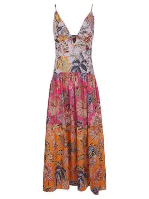 Farm Rio Maxi Dress With Floral Pattern And Gathered Waist - Multi