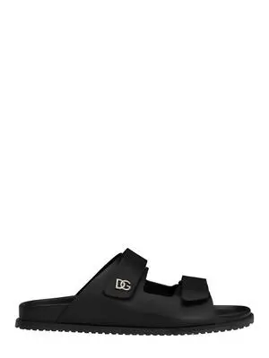 Dolce & Gabbana Leather Slide Sandals With Buckle Detail - Black