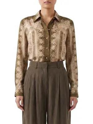Zimmermann Paisley-print Long-sleeved Silk Shirt - Green