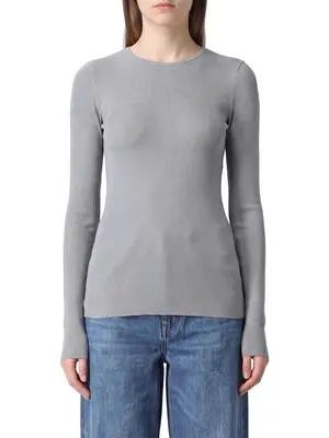 MSGM Slim Fit Long-sleeved Crew Neck Viscose T-shirt - Grey