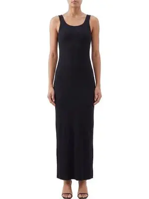 MSGM U-neck Slim Fit Midi Sheath Dress In Viscose - Black