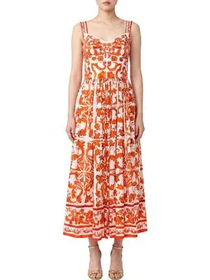 DOLCE & GABBANA Dolce & Gabbana Majolica Print Off-the-Shoulder Cotton Midi Dress