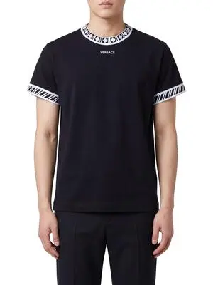 Versace Cotton T-shirt With Contrast Trims And Logo - Black