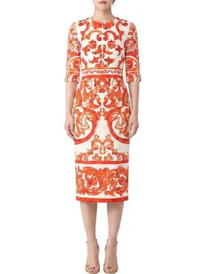Dolce & Gabbana Printed Silk Midi Sheath Dress - Multicolor