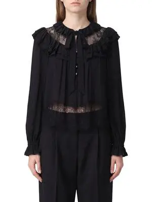SELF-PORTRAIT Lace And Ruffle Detail Top - Black