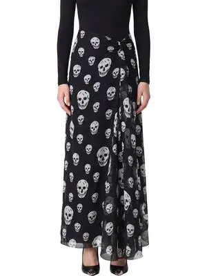 Alexander McQueen Asymmetrical Draped Skull Print Silk Maxi Skirt - Black