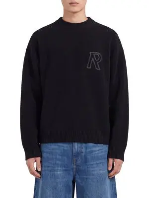 REPRESENT Crewneck Alpaca Wool-blend Jumper With Jacquard Logo And Dropped Shoulders - Black