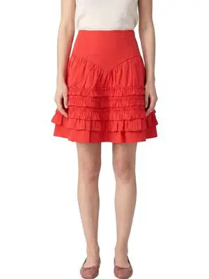 GANNI Embroidered Cotton Ruffle Mini Skirt - Red