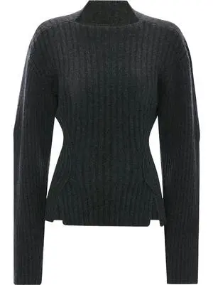 Victoria Beckham Merino Wool Ribbed Sweater - Grey