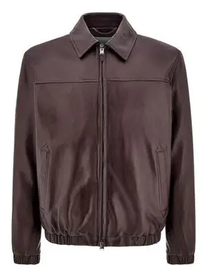 Canali Burgundy Lambskin Blouson Jacket - Red