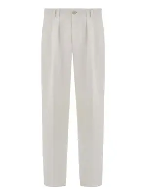 Canali Cotton Gabardine Double-pleated Trousers - White