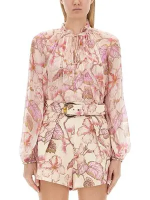 Zimmermann Floral Print Silk Blouse - Pink