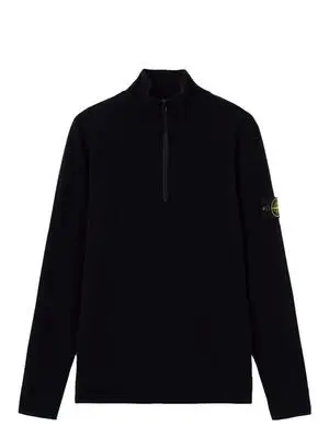 Stone Island STONE ISLAND BTheCK Virgin Wool Long Sleeve Polo Black