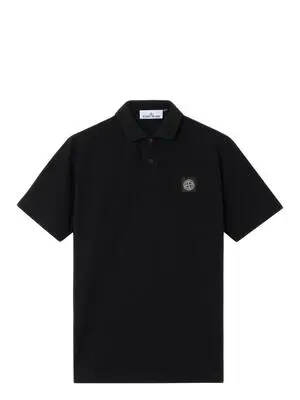 Stone Island Stone Island-Inspired Ribbed Polo Top With Two-Button Placket, Patch Logo And Slim Fit Nero