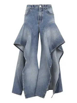 Alaïa Ruffle Wide Leg Jeans - Blue