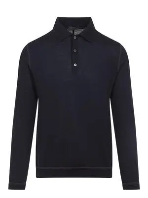 Prada Wool Virgin Wool Knit Polo Sweater - Blue