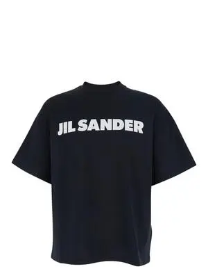 JIL SANDER Logo Print Crew Neck T-shirt With Dropped Shoulders - Black