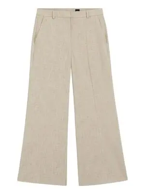 BOSS Cropped Flared-fit Pants In Slub Weave - Patterned
