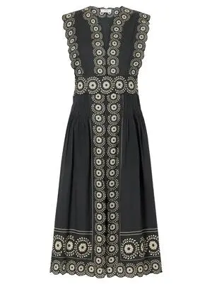 Sea Mirabel Scalloped Embroidered Cotton-voile Midi Dress - Black