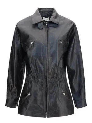 Magda Butrym Leather Jacket With Drawstring Waist - Black