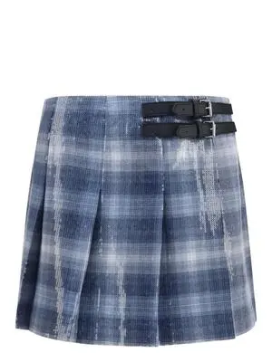 Pinko Pinko Sequin Check Mini Skirt Light Blue