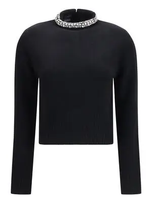 Pinko Berlino Wool Sweater With Embellished Neckline - Black