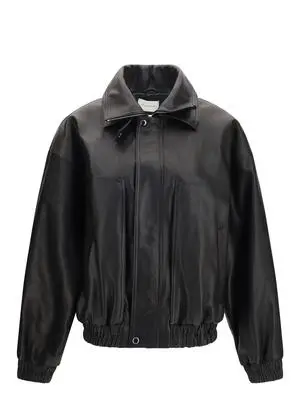 Magda Butrym Leather Jacket With High Collar - Black