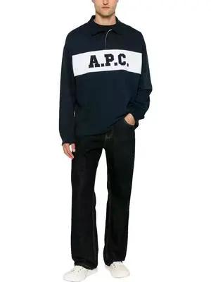 A.p.c. Logo-print Long-sleeve Polo Shirt - Blue