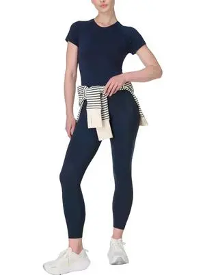 Sweaty Betty Sweaty Betty Navy Blue Ribbed Texture Short Sleeve T-Shirt Blue