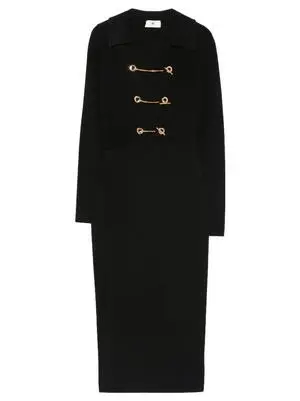 Elisabetta Franchi Ribbed Knit Midi Dress With Toggle Fastening - Black